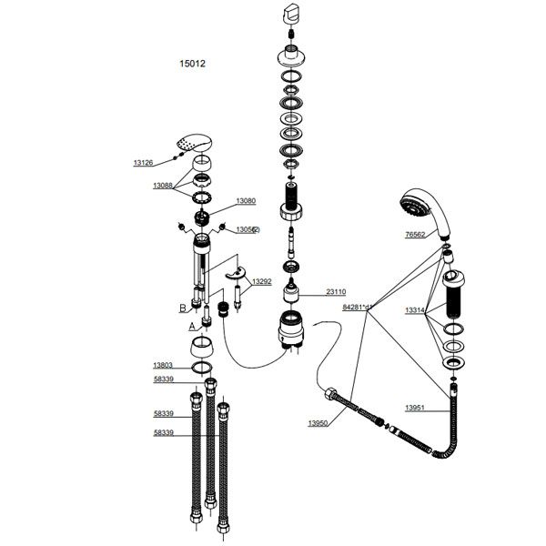 Damixa Jupiter 3-hole Bath Shower Mixer Chrome 1501200 Spare Parts